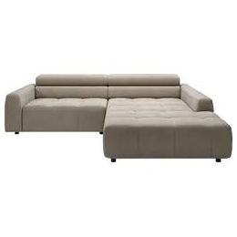 Ecksofa 3C Candy "Denver auch mit Cord- und Easy care-Bezug, Kopfteilverstellung L-Form" Sofas Gr. B/H/T: 258cm x 68cm x 217cm, Cord, Ottomane rechts, motorische Sitztiefenverstellung im 1,5-Sitzer, grau (taupe) wahlweise. mit motorischer Sitztiefenverstellung