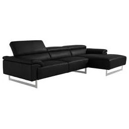 Ecksofa Egoitaliano "Malika, L-Form" Sofas Gr. B/H/T: 287cm x 94cm x 165cm, Leder BULL, Recamiere rechts, mit Kopfteilverstellung, grau (smoke) mit Recamiere, inkl. Kopfteilverstellung und chromfarbenen Metallfüßen