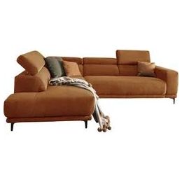 Ecksofa Alina "Hikari" Sofas Gr. B/H/T: 276cm x 102cm x 210cm, Cord GCT, Ottomane links, ohne Sitzvorzug, braun (rostbraun gct 707) wahlweise mit Sitzvorzug, in modernem Cordstoff, Breite 276 cm