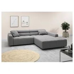 Ecksofa 3C Candy "Denver auch mit Cord- und Easy care-Bezug, Kopfteilverstellung L-Form" Sofas Gr. B/H/T: 258cm x 68cm x 217cm, Easy care, Ottomane rechts, motorische Sitztiefenverstellung im 1,5-Sitzer, grau (platin) wahlweise. mit motorischer Sitztiefenverstellung