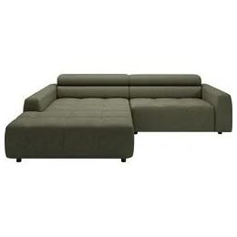 Ecksofa 3C Candy "Denver auch mit Cord- und Easy care-Bezug, Kopfteilverstellung L-Form" Sofas Gr. B/H/T: 258cm x 68cm x 217cm, Flachgewebe, Ottomane links, motorische Sitztiefenverstellung im 1,5-Sitzer, grün wahlweise. mit motorischer Sitztiefenverstellung