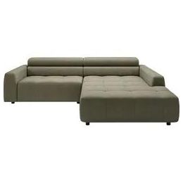 Ecksofa 3C Candy "Denver auch mit Cord- und Easy care-Bezug, Kopfteilverstellung L-Form" Sofas Gr. B/H/T: 258cm x 68cm x 217cm, Easy care, Ottomane rechts, motorische Sitztiefenverstellung im 1,5-Sitzer, grün (oliv) wahlweise. mit motorischer Sitztiefenverstellung