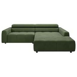 Ecksofa 3C Candy "Denver auch mit Cord- und Easy care-Bezug, Kopfteilverstellung L-Form" Sofas Gr. B/H/T: 258cm x 68cm x 217cm, Feincord, Ottomane rechts, motorische Sitztiefenverstellung im 1,5-Sitzer, grün (oliv) wahlweise. mit motorischer Sitztiefenverstellung