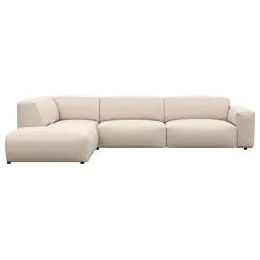 Ecksofa FLEXLUX "Lucera, super bequem durch hochwertigen Sitzaufbau mit Kaltschaum" Sofas Gr. B/H/T: 321cm x 73cm x 231cm, Echtleder, Ottomane links, weiß (warm weiß) modern & anschmiegsam, L-Form, Designsofa