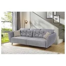 Jockenhöfer Big-Sofa JOCKENHÖFER GRUPPE "Spa, im Retrolook mit Wellenfederung" Sofas Gr. B/T: 251cm x 110cm, Veloursstoff, grau (hellgrau) und frei im Raum stellbar, inkl. 7 Kissen