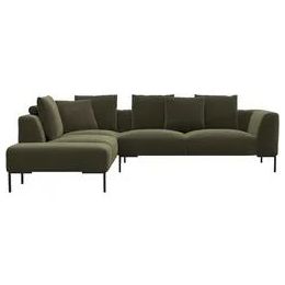 Ecksofa FLEXLUX "Sava Designsofa, bequem und komfortabel, L-Form" Sofas Gr. B/H/T: 319cm x 94cm x 222cm, Velvet, lange Ottomane links, grün (moss green) Taschenferderkern-Sitz mit Kaltschaum, lose Rücken- & Dekokissen