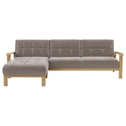 Sit & More Ecksofa SIT & MORE "Billund L-Form" Sofas Gr. B/H/T: 264cm x 88cm x 183cm, Luxus-Microfaser Vintageoptik, Recamiere links, ohne Schlaffunktion, grau (taupe) Armlehnen aus eichefarbigem Buchenholz, verschiedene Bezüge und Farben