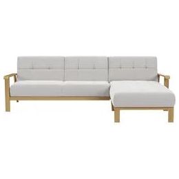 Sit & More Ecksofa SIT & MORE "Billund L-Form" Sofas Gr. B/H/T: 264cm x 88cm x 183cm, Microfaser, Recamiere rechts, mit Schlaffunktion, weiß (silber) Armlehnen aus eichefarbigem Buchenholz, verschiedene Bezüge und Farben