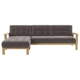 Sit & More Ecksofa SIT & MORE "Billund L-Form" Sofas Gr. B/H/T: 264cm x 88cm x 183cm, Luxus-Microfaser Vintageoptik, Recamiere links, ohne Schlaffunktion, braun Armlehnen aus eichefarbigem Buchenholz, verschiedene Bezüge und Farben