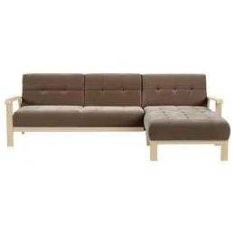 Sit & More Ecksofa SIT & MORE "Billund L-Form" Sofas Gr. B/H/T: 264cm x 88cm x 183cm, Luxus-Microfaser ALTARA NUBUCK, Recamiere rechts, mit Schlaffunktion, braun (chocco) Armlehnen aus Buchenholz in natur, verschiedene Bezüge und Farben