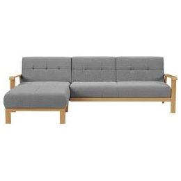 Sit & More Ecksofa SIT & MORE "Billund L-Form" Sofas Gr. B/H/T: 264cm x 88cm x 183cm, Chenille, Recamiere links, ohne Schlaffunktion, grau (gray) Armlehnen aus eichefarbigem Buchenholz, verschiedene Bezüge und Farben