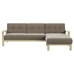 Sit & More Ecksofa SIT & MORE "Billund L-Form" Sofas Gr. B/H/T: 264cm x 88cm x 183cm, Microfaser, Recamiere rechts, mit Schlaffunktion, braun (nougat) Armlehnen aus Buchenholz in natur, verschiedene Bezüge und Farben