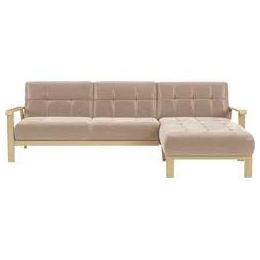 Sit & More Ecksofa SIT & MORE "Billund L-Form" Sofas Gr. B/H/T: 264cm x 88cm x 183cm, Luxus-Microfaser Vintageoptik, Recamiere rechts, mit Schlaffunktion, beige Armlehnen aus Buchenholz in natur, verschiedene Bezüge und Farben