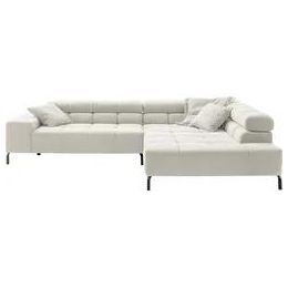 Ecksofa Inosign "Ancona New, wahlweise motorische Sitztiefenverstellung, auch Cord", grau (hellgrau), B:321cm T:216cm, : 88% Polyester, 12% Polyacryl, Sofas, Ecksofa, feine Steppung, mit Kopfteilverstellung, 3 Zierkissen, L-Form