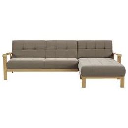 Sit & More Ecksofa SIT & MORE "Billund L-Form" Sofas Gr. B/H/T: 264cm x 88cm x 183cm, Microfaser, Recamiere rechts, ohne Schlaffunktion, braun (nougat) Armlehnen aus eichefarbigem Buchenholz, verschiedene Bezüge und Farben