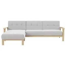 Sit & More Ecksofa SIT & MORE "Billund L-Form" Sofas Gr. B/H/T: 264cm x 88cm x 183cm, Microfaser, Recamiere links, ohne Schlaffunktion, weiß (silber) Armlehnen aus Buchenholz in natur, verschiedene Bezüge und Farben