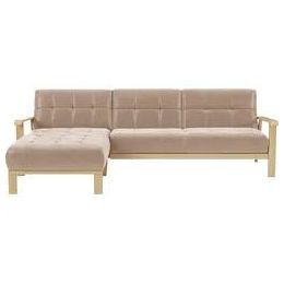 Sit & More Ecksofa SIT & MORE "Billund L-Form" Sofas Gr. B/H/T: 264cm x 88cm x 183cm, Luxus-Microfaser Vintageoptik, Recamiere links, mit Schlaffunktion, beige Armlehnen aus Buchenholz in natur, verschiedene Bezüge und Farben