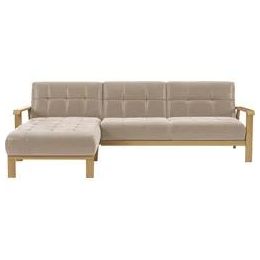 Sit & More Ecksofa SIT & MORE "Billund L-Form" Sofas Gr. B/H/T: 264cm x 88cm x 183cm, Luxus-Microfaser Vintageoptik, Recamiere links, mit Schlaffunktion, beige Armlehnen aus eichefarbigem Buchenholz, verschiedene Bezüge und Farben