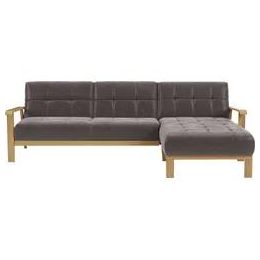 Sit & More Ecksofa SIT & MORE "Billund L-Form" Sofas Gr. B/H/T: 264cm x 88cm x 183cm, Luxus-Microfaser Vintageoptik, Recamiere rechts, mit Schlaffunktion, braun Armlehnen aus eichefarbigem Buchenholz, verschiedene Bezüge und Farben