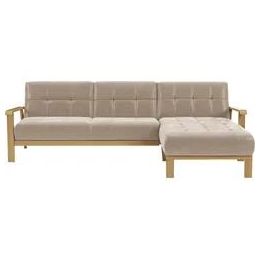 Sit & More Ecksofa SIT & MORE "Billund L-Form" Sofas Gr. B/H/T: 264cm x 88cm x 183cm, Luxus-Microfaser Vintageoptik, Recamiere rechts, ohne Schlaffunktion, beige Armlehnen aus eichefarbigem Buchenholz, verschiedene Bezüge und Farben