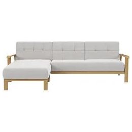 Sit & More Ecksofa SIT & MORE "Billund L-Form" Sofas Gr. B/H/T: 264cm x 88cm x 183cm, Microfaser, Recamiere links, ohne Schlaffunktion, weiß (silber) Armlehnen aus eichefarbigem Buchenholz, verschiedene Bezüge und Farben