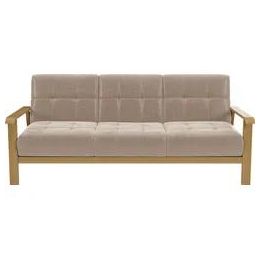 Sit & More 3-Sitzer SIT & MORE "Billund" Sofas Gr. B/H/T: 199cm x 88cm x 106cm, Luxus-Microfaser Vintageoptik, ohne Schlaffunktion, beige Armlehnen aus eichefarbigem Buchenholz, verschiedene Bezüge und Farben