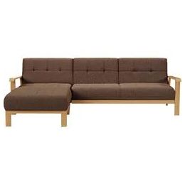 Sit & More Ecksofa SIT & MORE "Billund L-Form" Sofas Gr. B/H/T: 264cm x 88cm x 183cm, Chenille, Recamiere links, ohne Schlaffunktion, rosegold (kupfer) Armlehnen aus eichefarbigem Buchenholz, verschiedene Bezüge und Farben