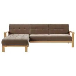 Sit & More Ecksofa SIT & MORE "Billund L-Form" Sofas Gr. B/H/T: 264cm x 88cm x 183cm, Luxus-Microfaser ALTARA NUBUCK, Recamiere links, ohne Schlaffunktion, braun (chocco) Armlehnen aus eichefarbigem Buchenholz, verschiedene Bezüge und Farben