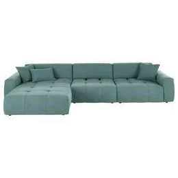 Ecksofa 3C Candy "Yoshy L-Form" Sofas Gr. B/H/T: 378cm x 74cm x 200cm, Struktur, Longchair links, blau (petrol) Zwei verschiedene Sitztiefen durch verstellbare Rückenlehne