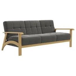 Sit & More 3-Sitzer SIT & MORE "Billund" Sofas Gr. B/H/T: 199cm x 88cm x 106cm, Microfaser, mit Schlaffunktion, braun (schlamm) Armlehnen aus eichefarbigem Buchenholz, verschiedene Bezüge und Farben