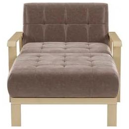 Sit & More Recamiere SIT & MORE "Billund" Sofas Gr. B/H/T: 109cm x 88cm x 185cm, Luxus-Microfaser Vintageoptik, Recamiere beidseitig, mit Schlaffunktion, grau (taupe) Armlehnen aus Buchenholz in natur, verschiedene Bezüge und Farben