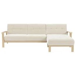 Sit & More Ecksofa SIT & MORE "Billund L-Form" Sofas Gr. B/H/T: 264cm x 88cm x 183cm, Luxus-Microfaser ALTARA NUBUCK, Recamiere rechts, mit Schlaffunktion, beige (elfenbein) Armlehnen aus Buchenholz in natur, verschiedene Bezüge und Farben