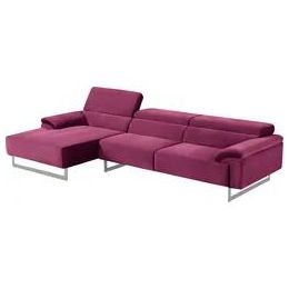 Ecksofa Egoitaliano "Malika, L-Form" Sofas Gr. B/H/T: 287cm x 94cm x 165cm, Luxus-Microfaser BLUSH, Recamiere links, mit Kopfteilverstellung, pink (fuchsia) mit Recamiere, inkl. Kopfteilverstellung und chromfarbenen Metallfüßen