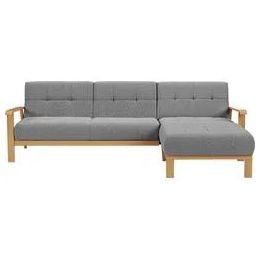 Sit & More Ecksofa SIT & MORE "Billund L-Form" Sofas Gr. B/H/T: 264cm x 88cm x 183cm, Chenille, Recamiere rechts, ohne Schlaffunktion, grau (gray) Armlehnen aus eichefarbigem Buchenholz, verschiedene Bezüge und Farben