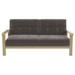 Sit & More 2,5-Sitzer SIT & MORE "Billund" Sofas Gr. B/H/T: 169cm x 88cm x 106cm, Luxus-Microfaser Vintageoptik, ohne Schlaffunktion, grau (anthrazit) Armlehnen aus Buchenholz in natur, verschiedene Bezüge und Farben