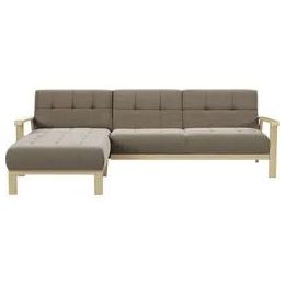 Sit & More Ecksofa SIT & MORE "Billund L-Form" Sofas Gr. B/H/T: 264cm x 88cm x 183cm, Microfaser, Recamiere links, mit Schlaffunktion, braun (nougat) Armlehnen aus Buchenholz in natur, verschiedene Bezüge und Farben