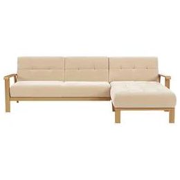 Sit & More Ecksofa SIT & MORE "Billund L-Form" Sofas Gr. B/H/T: 264cm x 88cm x 183cm, Luxus-Microfaser ALTARA NUBUCK, Recamiere rechts, mit Schlaffunktion, braun (macciato) Armlehnen aus eichefarbigem Buchenholz, verschiedene Bezüge und Farben