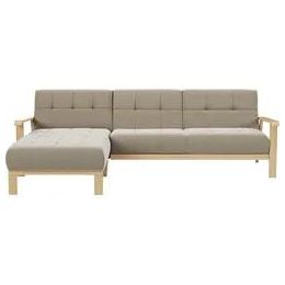 Sit & More Ecksofa SIT & MORE "Billund L-Form" Sofas Gr. B/H/T: 264cm x 88cm x 183cm, Microfaser, Recamiere links, ohne Schlaffunktion, beige (nature) Armlehnen aus Buchenholz in natur, verschiedene Bezüge und Farben