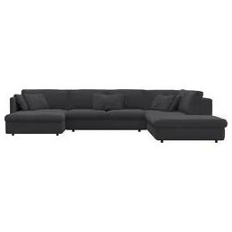 Wohnlandschaft FLEXLUX "Lovane, u-Form, bequem und komfortabel" Sofas Gr. B/H/T: 399cm x 84cm x 272cm, Lederoptik, langer Schenkel rechts, schwarz (gorilla black) Weich & anschmiegsam, große Sitztiefe auf Kaltschaum, Dekokissen inkl.