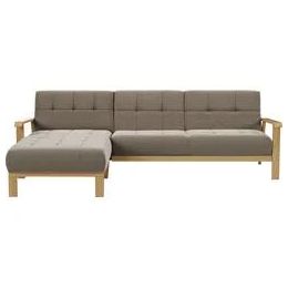 Sit & More Ecksofa SIT & MORE "Billund L-Form" Sofas Gr. B/H/T: 264cm x 88cm x 183cm, Microfaser, Recamiere links, mit Schlaffunktion, beige (nature) Armlehnen aus eichefarbigem Buchenholz, verschiedene Bezüge und Farben