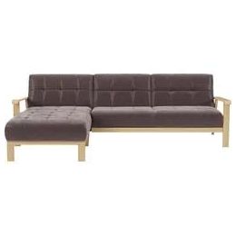 Sit & More Ecksofa SIT & MORE "Billund L-Form" Sofas Gr. B/H/T: 264cm x 88cm x 183cm, Luxus-Microfaser Vintageoptik, Recamiere links, ohne Schlaffunktion, braun Armlehnen aus Buchenholz in natur, verschiedene Bezüge und Farben