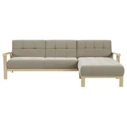 Sit & More Ecksofa SIT & MORE "Billund L-Form" Sofas Gr. B/H/T: 264cm x 88cm x 183cm, Microfaser, Recamiere rechts, mit Schlaffunktion, beige (nature) Armlehnen aus Buchenholz in natur, verschiedene Bezüge und Farben