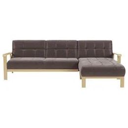 Sit & More Ecksofa SIT & MORE "Billund L-Form" Sofas Gr. B/H/T: 264cm x 88cm x 183cm, Luxus-Microfaser Vintageoptik, Recamiere rechts, ohne Schlaffunktion, braun Armlehnen aus Buchenholz in natur, verschiedene Bezüge und Farben