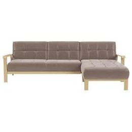 Sit & More Ecksofa SIT & MORE "Billund L-Form" Sofas Gr. B/H/T: 264cm x 88cm x 183cm, Luxus-Microfaser Vintageoptik, Recamiere rechts, ohne Schlaffunktion, grau (taupe) Armlehnen aus Buchenholz in natur, verschiedene Bezüge und Farben