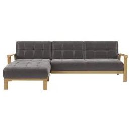 Sit & More Ecksofa SIT & MORE "Billund L-Form" Sofas Gr. B/H/T: 264cm x 88cm x 183cm, Luxus-Microfaser Vintageoptik, Recamiere links, mit Schlaffunktion, grau (anthrazit) Armlehnen aus eichefarbigem Buchenholz, verschiedene Bezüge und Farben