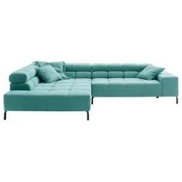 Ecksofa Inosign "Ancona New, wahlweise motorische Sitztiefenverstellung, auch Cord" Sofas Gr. Cord, Recamiere links, mit motorischer Sitztiefenverstellung, blau (hellblau) Ecksofa feine Steppung, mit Kopfteilverstellung, 3 Zierkissen, L-Form