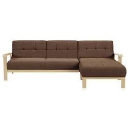 Sit & More Ecksofa SIT & MORE "Billund L-Form" Sofas Gr. B/H/T: 264cm x 88cm x 183cm, Chenille, Recamiere rechts, ohne Schlaffunktion, rosegold (kupfer) Armlehnen aus Buchenholz in natur, verschiedene Bezüge und Farben