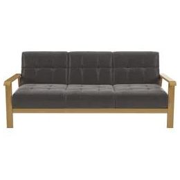 Sit & More 3-Sitzer SIT & MORE "Billund" Sofas Gr. B/H/T: 199cm x 88cm x 106cm, Luxus-Microfaser Vintageoptik, ohne Schlaffunktion, grau (anthrazit) Armlehnen aus eichefarbigem Buchenholz, verschiedene Bezüge und Farben