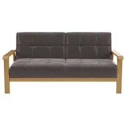 Sit & More 2,5-Sitzer SIT & MORE "Billund" Sofas Gr. B/H/T: 169cm x 88cm x 106cm, Luxus-Microfaser Vintageoptik, ohne Schlaffunktion, grau (anthrazit) Armlehnen aus eichefarbigem Buchenholz, verschiedene Bezüge und Farben