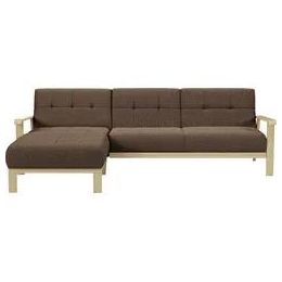 Sit & More Ecksofa SIT & MORE "Billund L-Form" Sofas Gr. B/H/T: 264cm x 88cm x 183cm, Chenille, Recamiere links, mit Schlaffunktion, rosegold (kupfer) Armlehnen aus Buchenholz in natur, verschiedene Bezüge und Farben